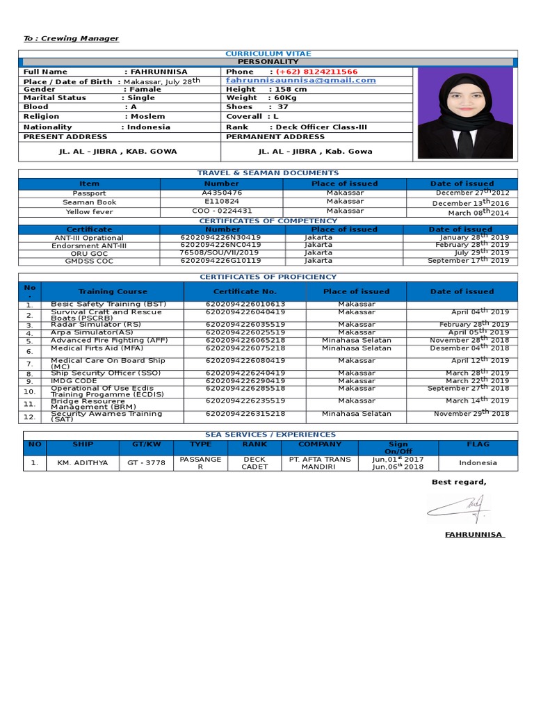 Cv. Fahrrunnisa | PDF | Ships | Water Transport
