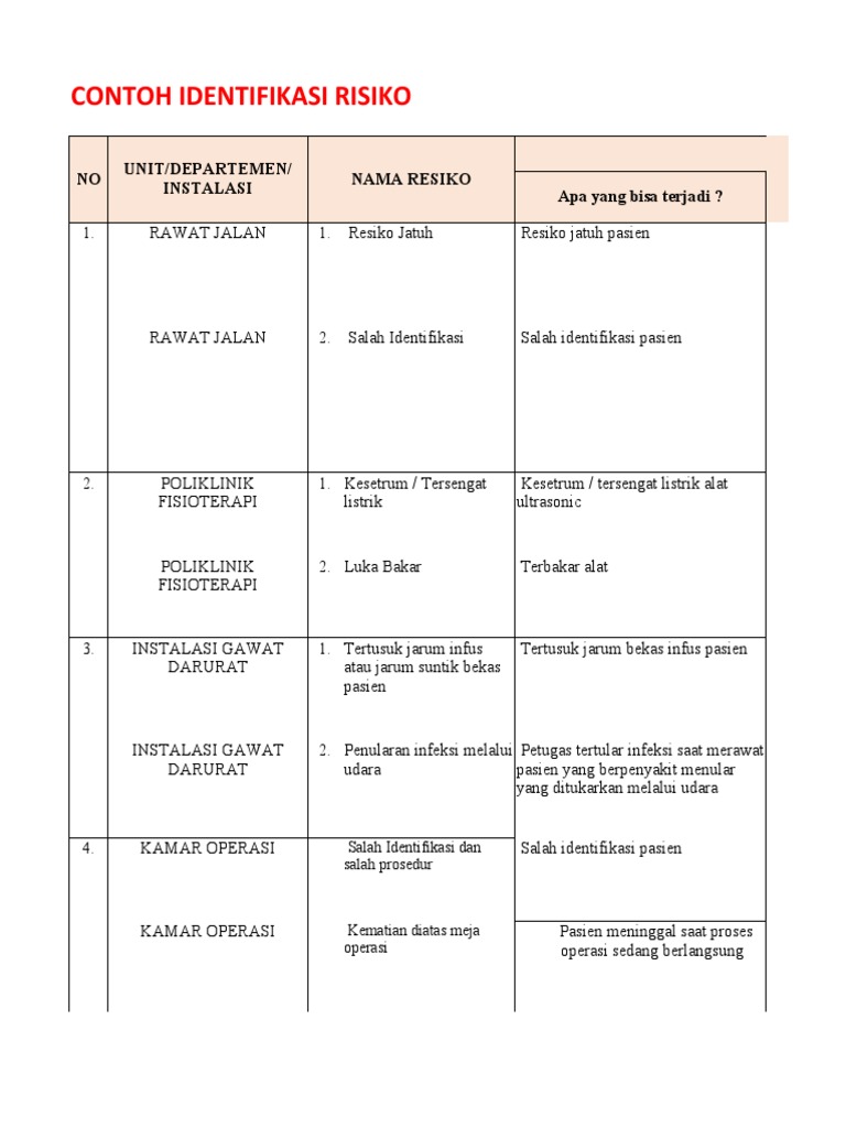 Contoh Identifikasi Risiko DG Risk Register | PDF