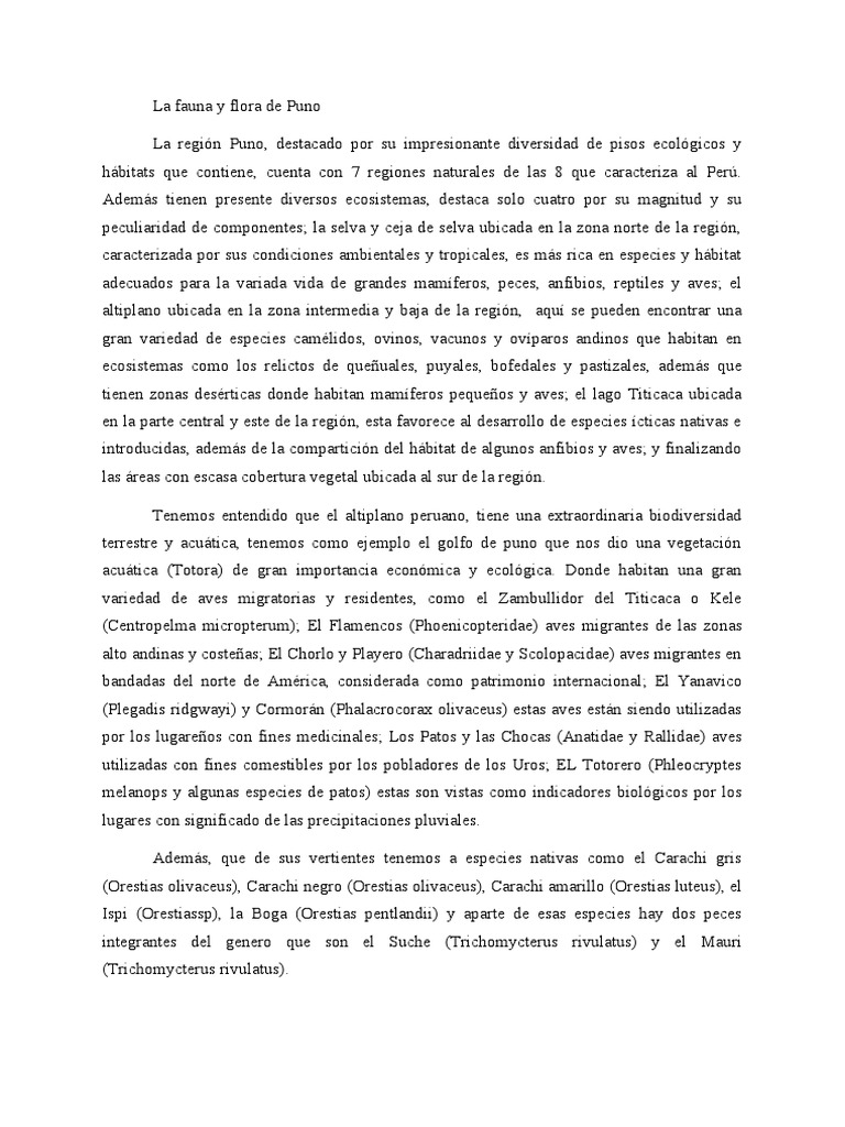 La Fauna y Flora de Puno | PDF | Ciencias de la Tierra | Entorno natural