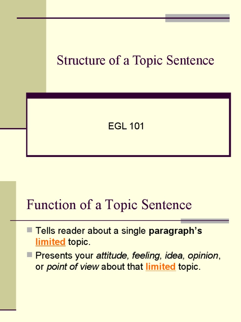 Structure of A Topic Sentence | PDF | Career & Growth | Language Arts ...