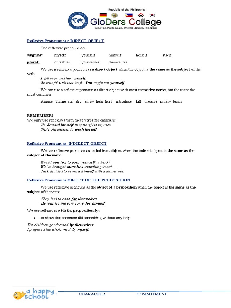 Reflexive Pronouns As A DIRECT OBJECT | PDF | Object (Grammar) | Pronoun
