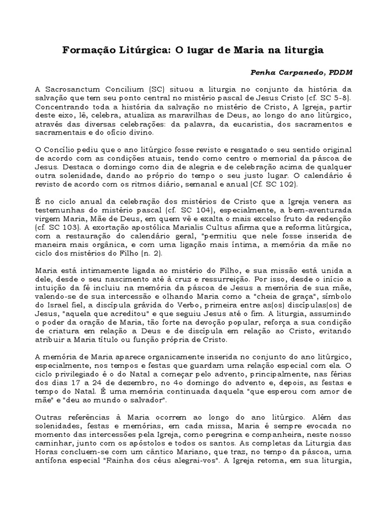 Maria na Liturgia e sua Importância | PDF | Liturgia | Maria, mãe de Jesus