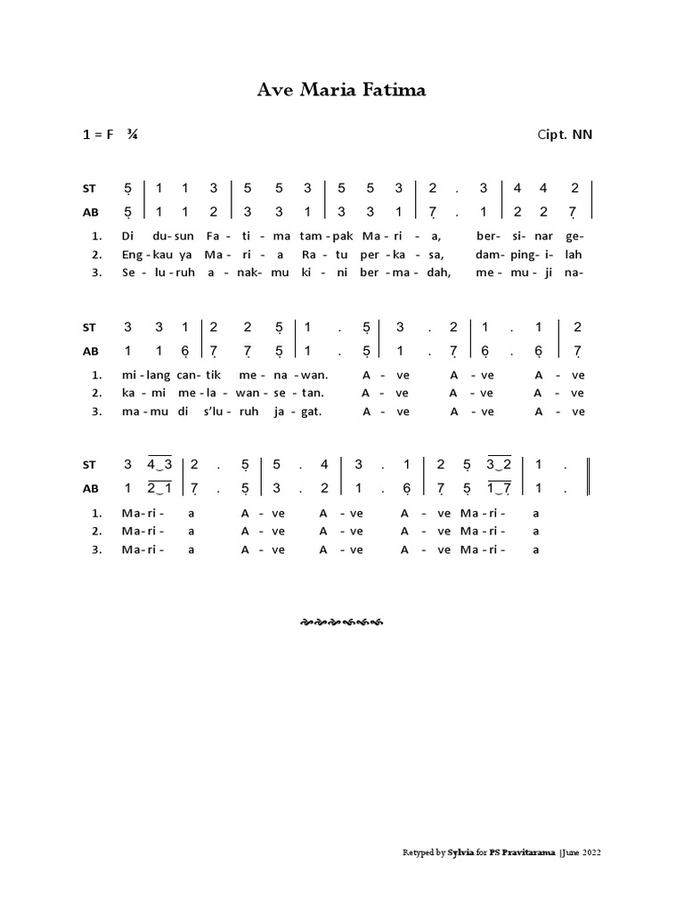 Ave Maria De Fatima Partition – Ave Maria De Fatima Texte – IRMT