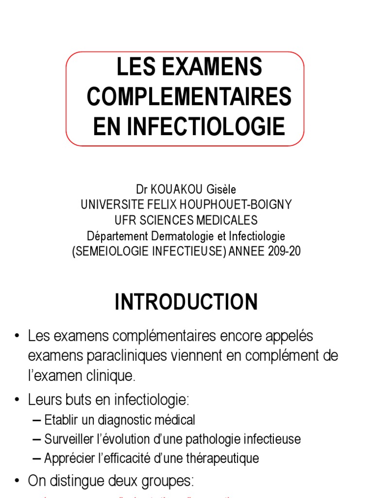 Examens Complémentaires en Infectiologie | PDF | Infection | Urine
