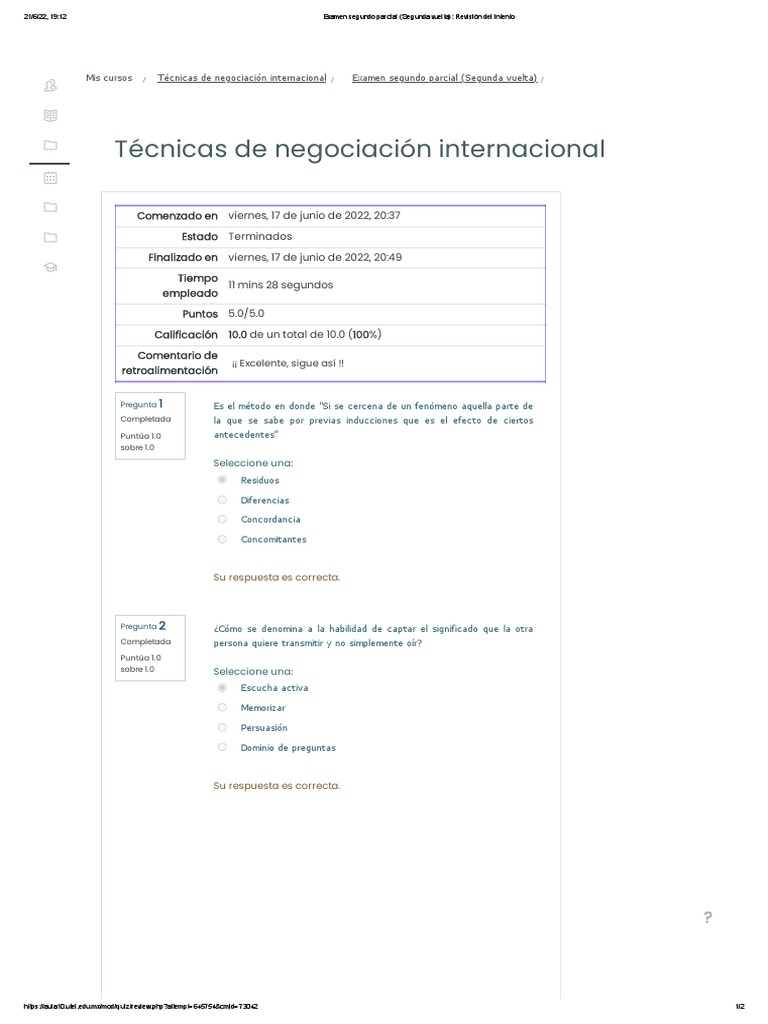 Examen Segundo Parcial (Segunda Vuelta) - Revisión Del Intento | PDF | Cognición | Ciencia cognitiva