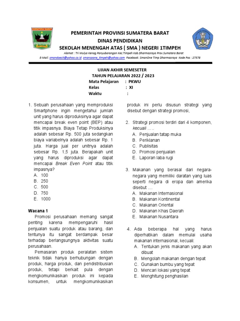 Soal Pkwu Semester 2 | PDF