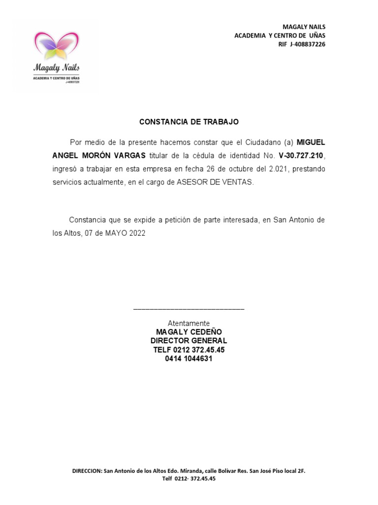 Formato Constancia de Trabajo | PDF