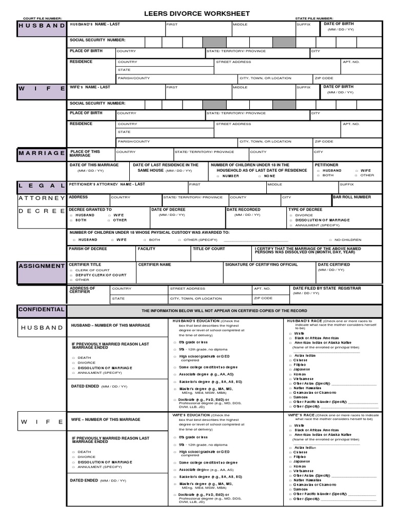 Art. 103.1 LEERS Divorce Worksheet | PDF