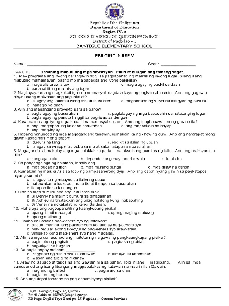 Pre-Test in Esp 5 | PDF