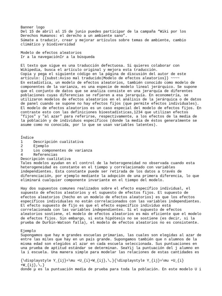 Modelo de Efectos Aleatorios | PDF | Modelo de efectos aleatorios | Teoría de la estimación