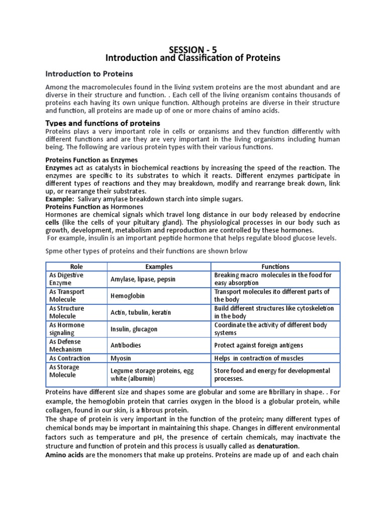 Session - 5 Introduction and Classification of Proteins | Download Free ...