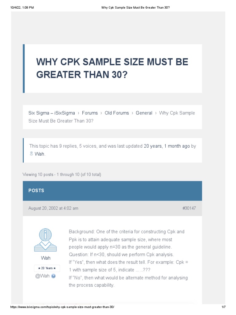 Cpk Sample Size: Why >30 is Essential | PDF | Standard Deviation | Sample Size Determination