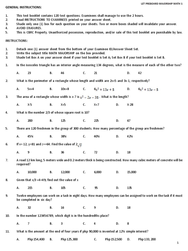 Math Test | PDF | Area | Triangle