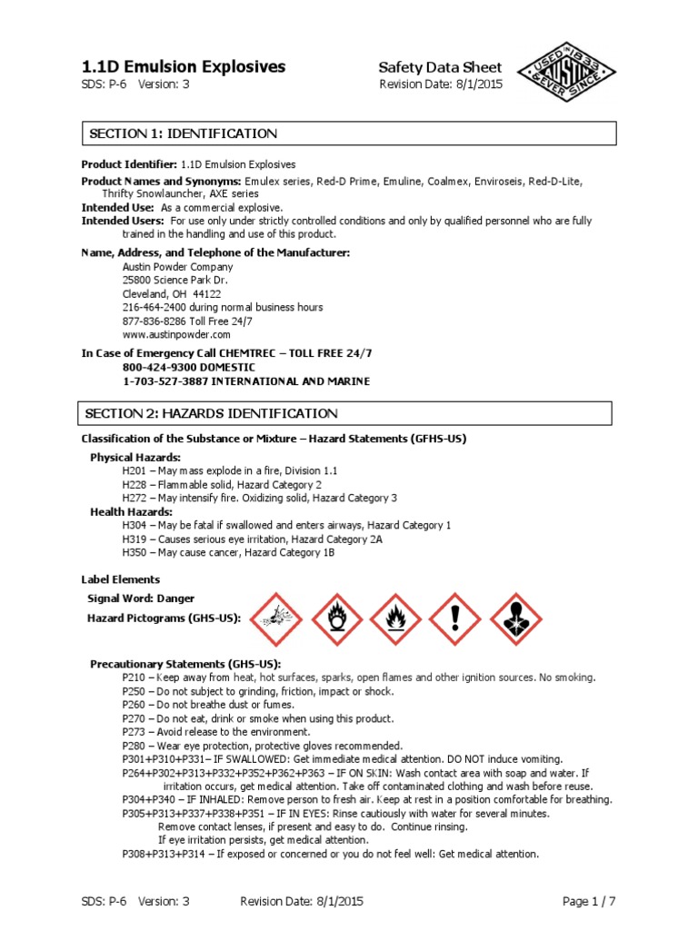 Sds P 6a 1 1d Emulsion Products Pdf