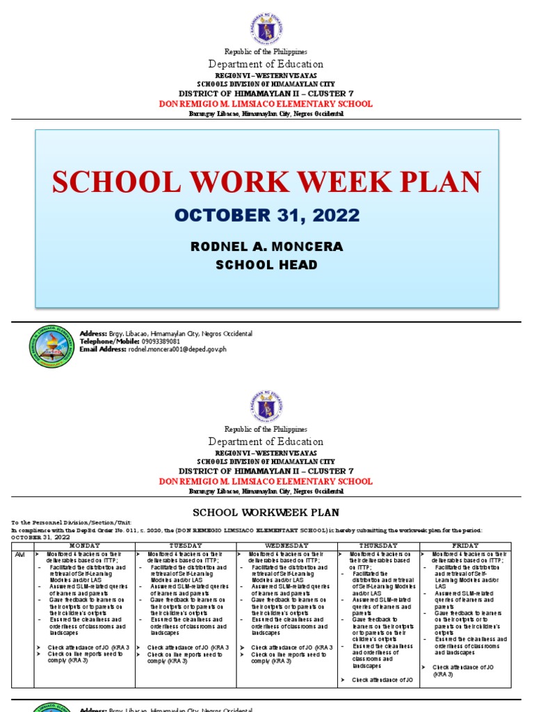 School Work Week Plan | Download Free PDF | Learning | Behavior ...