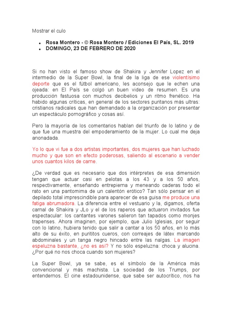 Mostrar El Culo - Rosa Montero | PDF