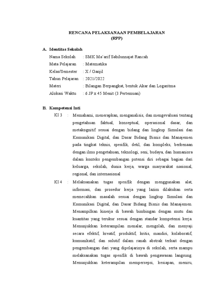 RPP MTK Kls 10 | PDF