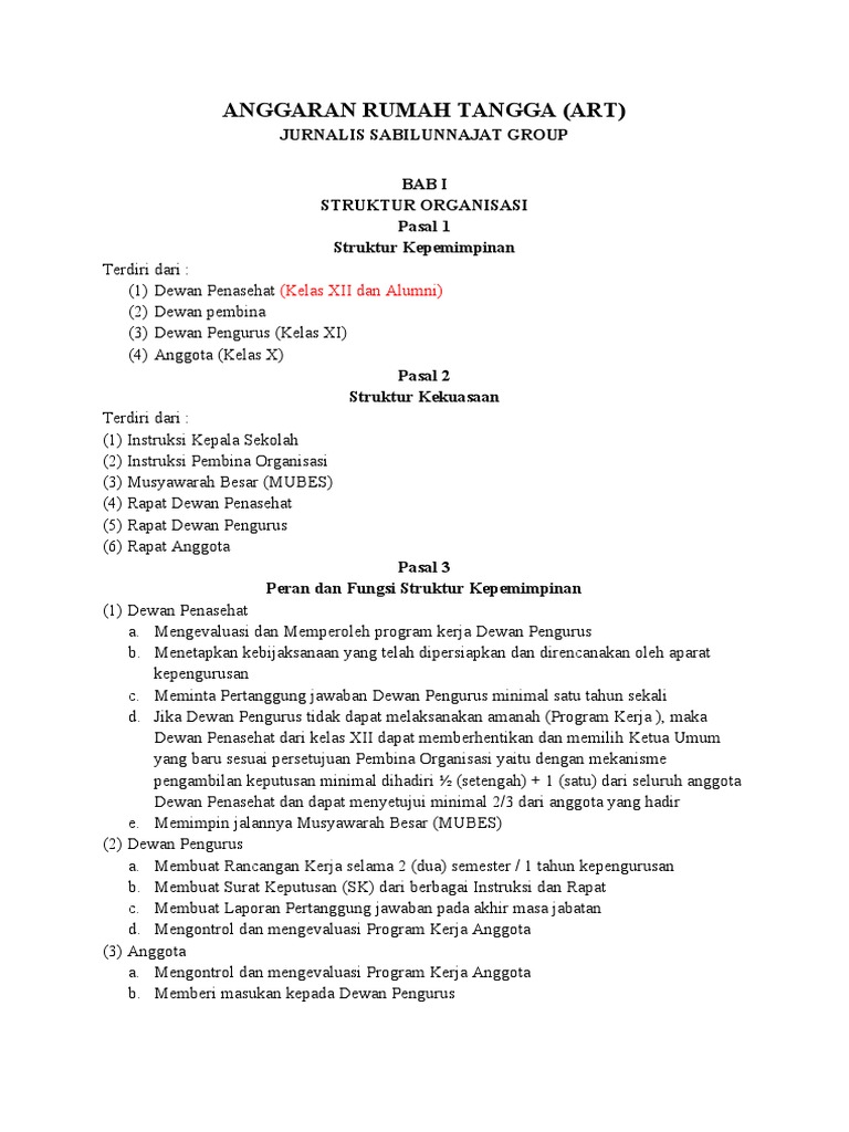 Anggaran Rumah Tangga JSG | PDF | Pengembangan Diri