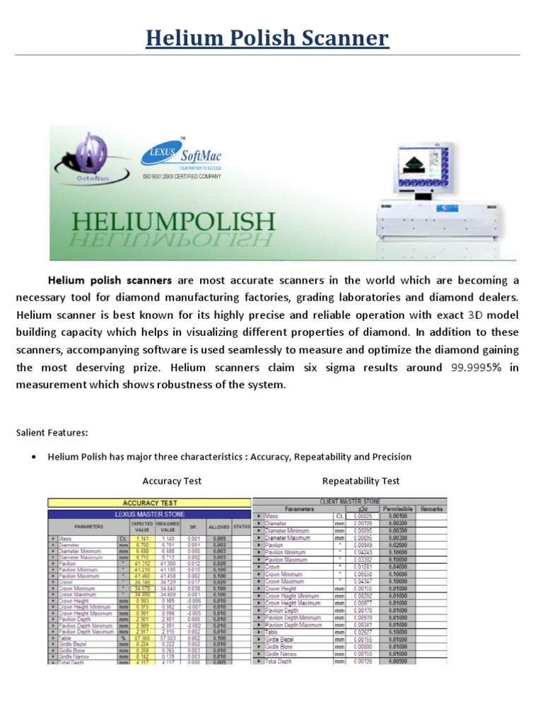 Helium Polish Features and Recut Options | PDF | Image Scanner | Diamond