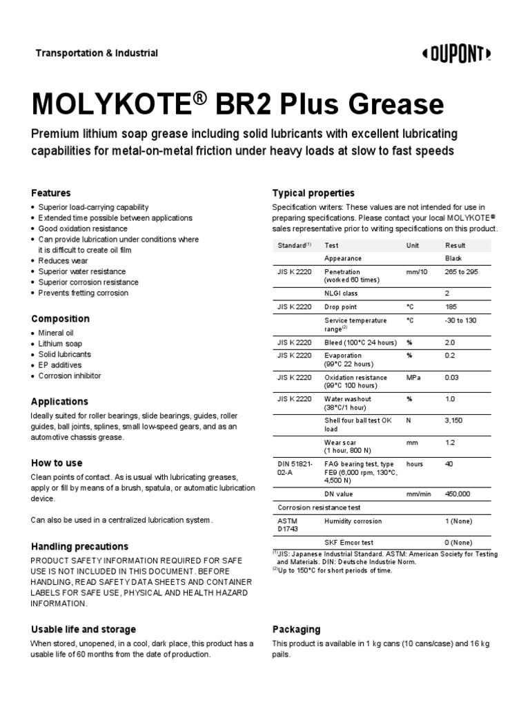 MOLYKOTE BR2 Plus Grease 80-3104A-01 | PDF | Bearing (Mechanical) | Applied And ...