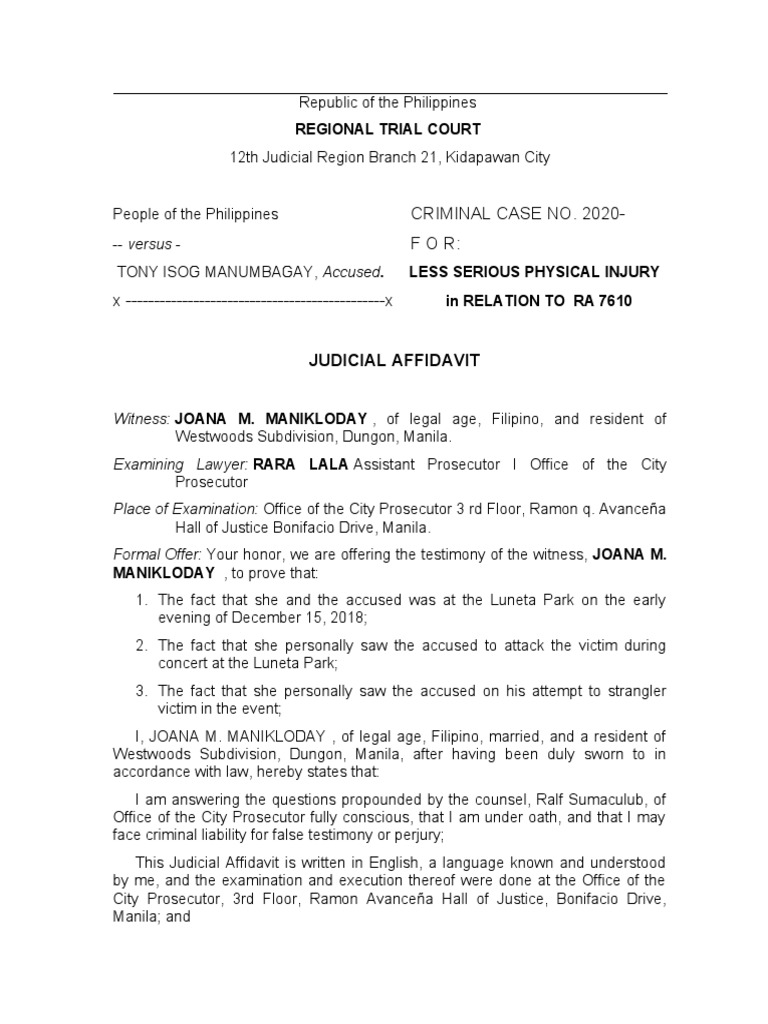 Judicial Affidavit of Witness | PDF | Affidavit | Perjury