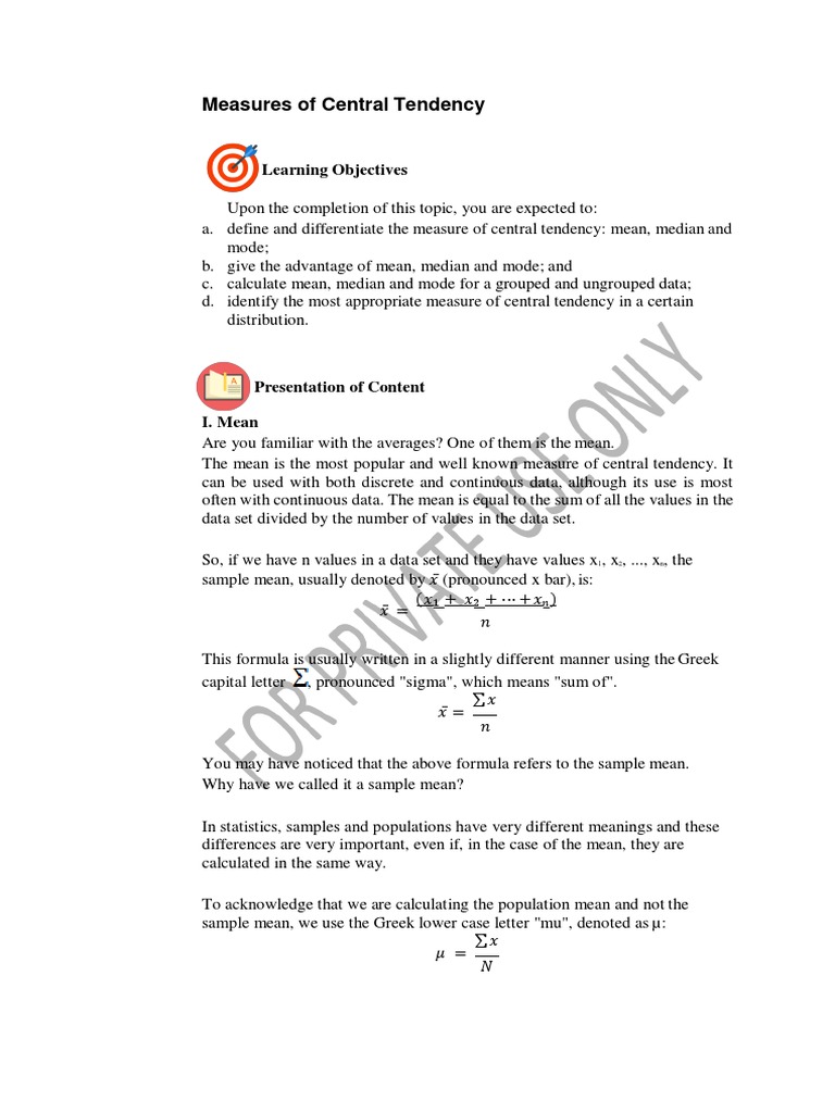 Measures of Central Tendency | PDF | Mean | Mode (Statistics)