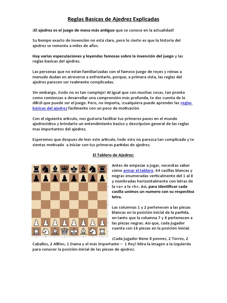 Reglas Basicas de Ajedrez Explicadas | PDF | Ajedrez | Juegos tradicionales