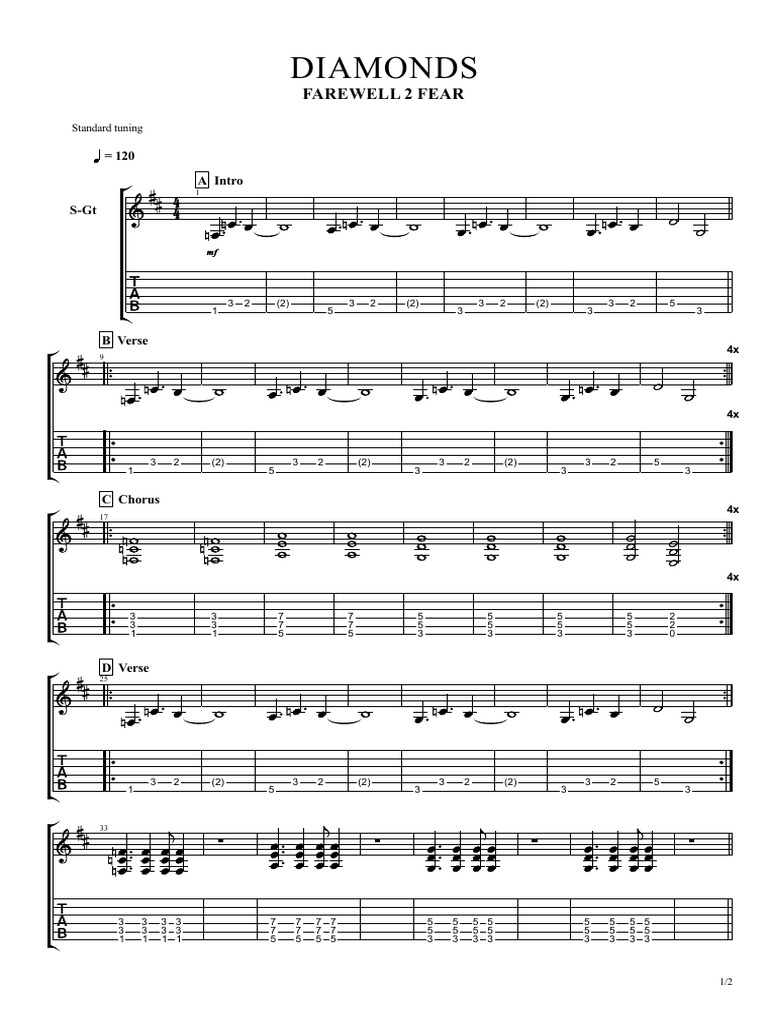 FAREWELL 2 FEAR - DIAMONDS GUITAR Am | PDF | Song Structure | Rock Songs
