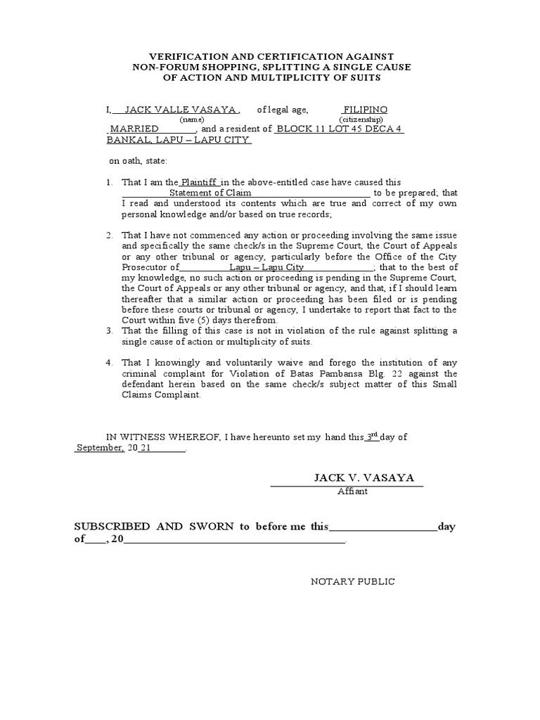 Verification and Certification of Non Forum Shopping | PDF