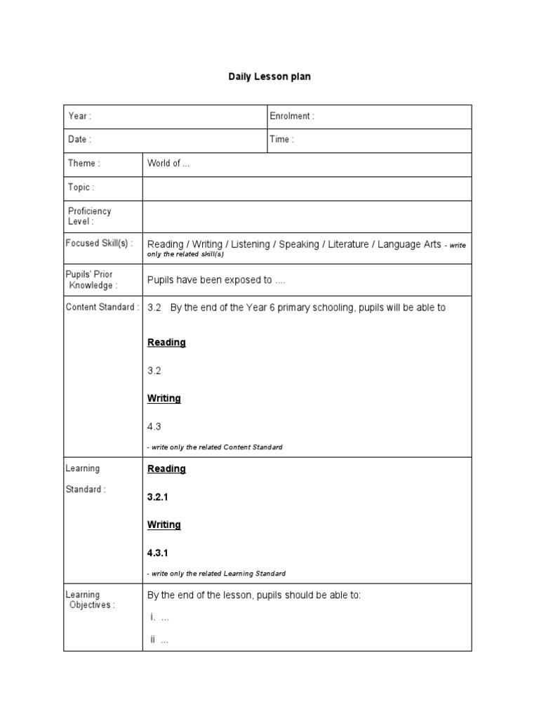 Daily Lesson Plan - Template | PDF