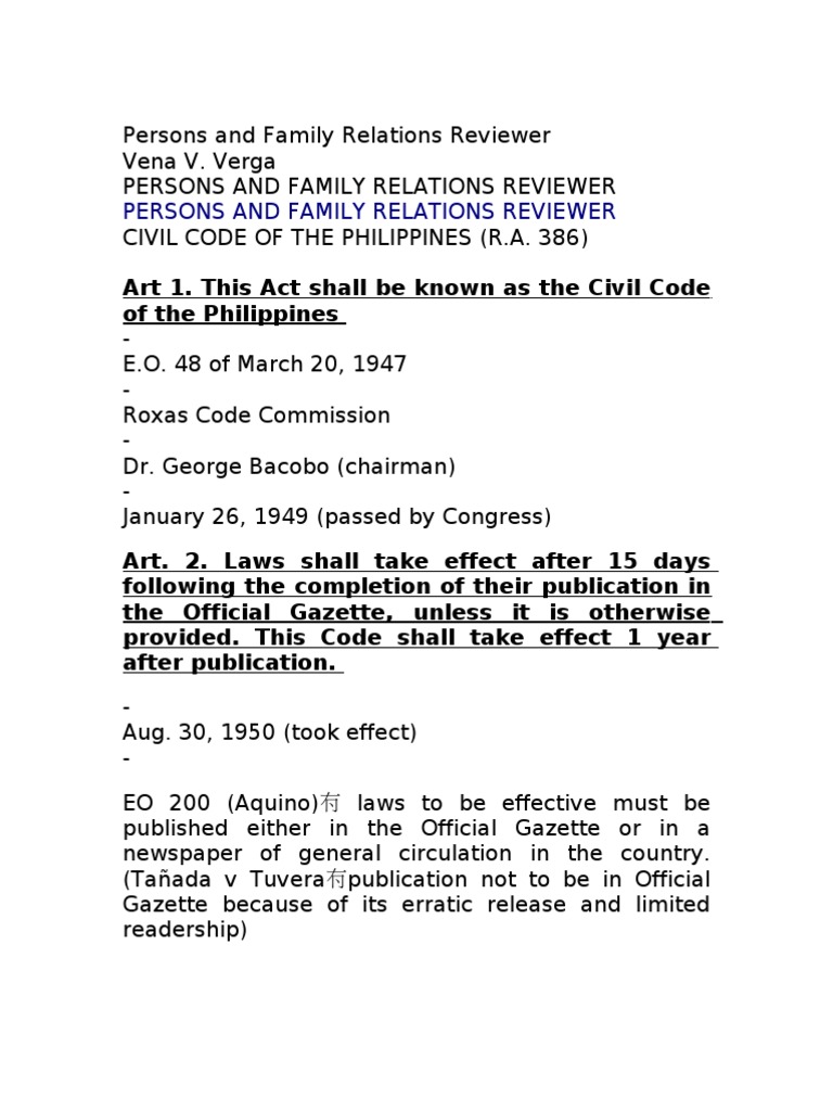 Persons and Family Relations Overview | PDF | Intestacy | Public Policy ...