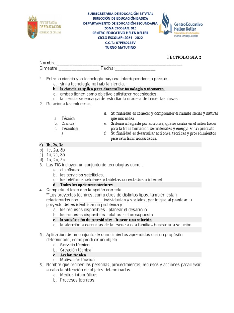 Evaluación de Tecnología Secundaria | PDF | Teoría | Science