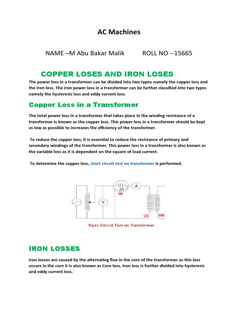 Copper Losses and Iron Losses | PDF | Transformer | Electromagnetism