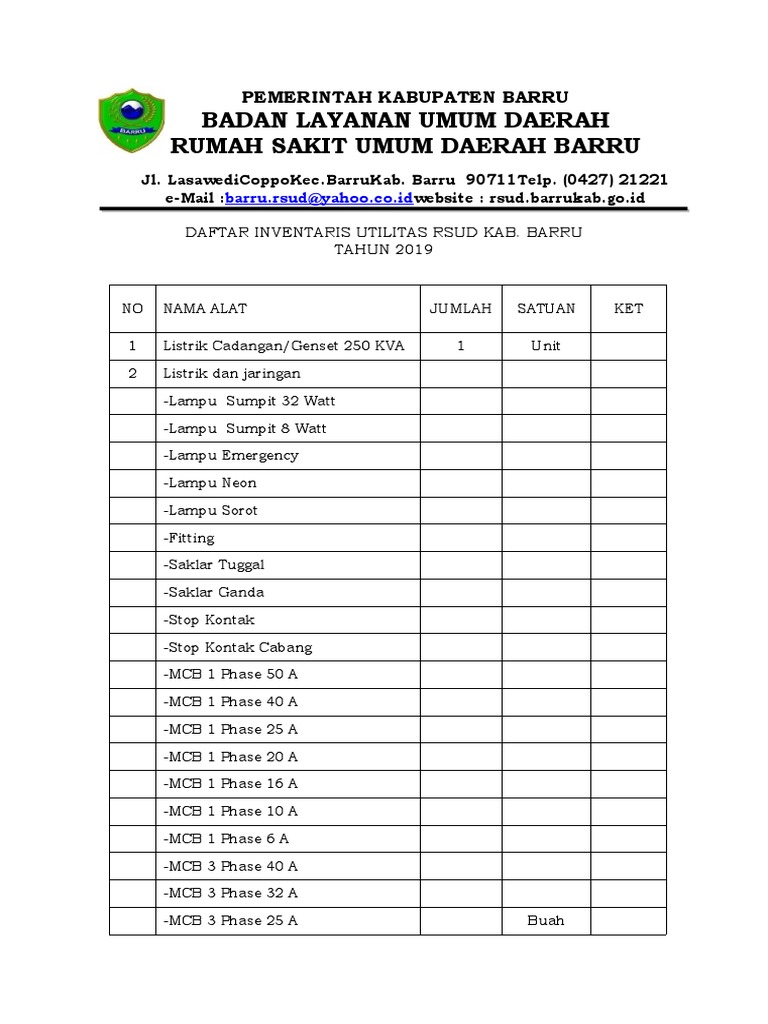 Bukti Daftar Inventaris Sistem Utilitas | PDF