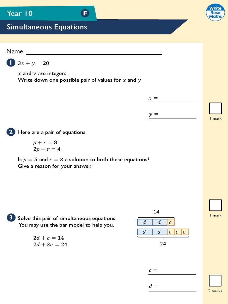 Year 10 Simultaneous Equations Foundation | PDF | Equations | Mathematics