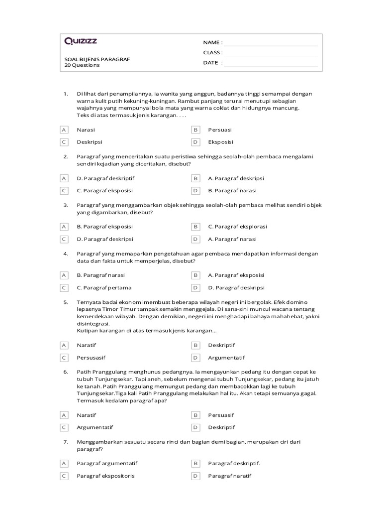 Soal Bi Jenis Paragraf (Quizz) | PDF