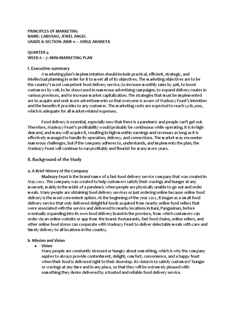 Mini Marketing Plan | PDF | Marketing | Supply Chain