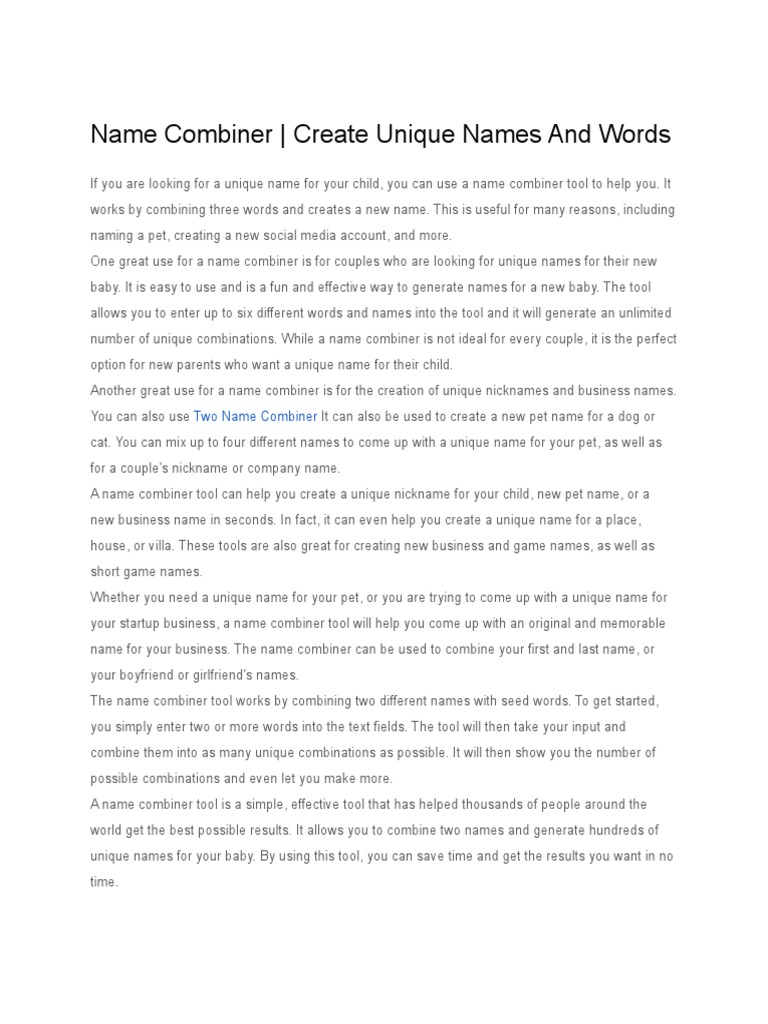 Unique Name Combiner Tool Guide | PDF