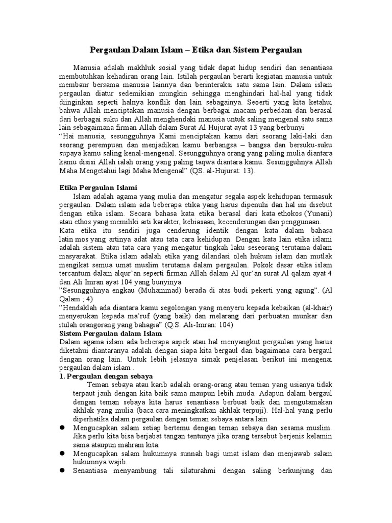 Pergaulan Dalam Islam - Etika Dan Sistem Pergaulan | PDF