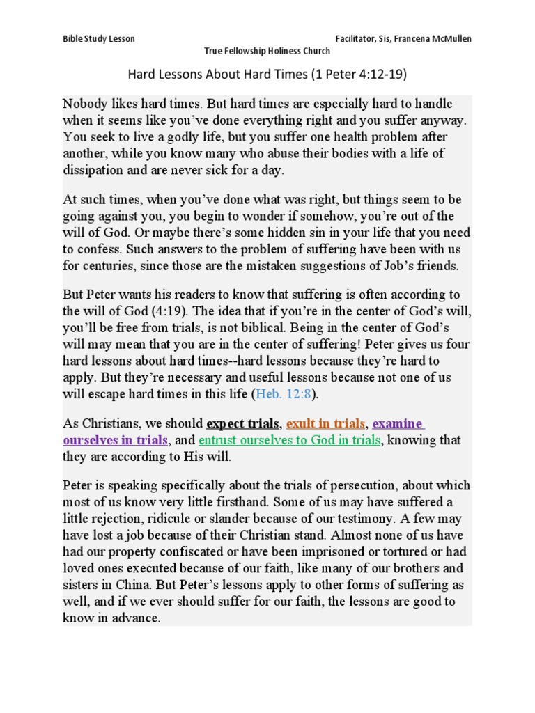 Hard Lessons About Hard Times A Bible Study Lesson | PDF | Glory (Religion) | Jesus