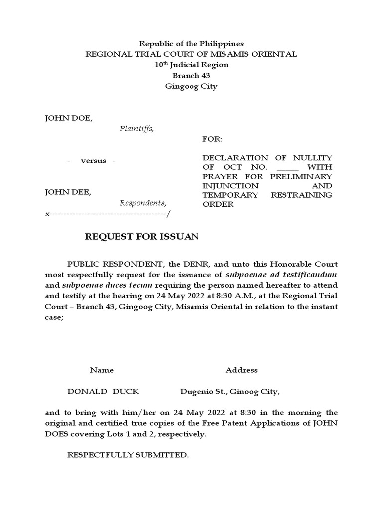 Request For Issuance of Subpoena | PDF