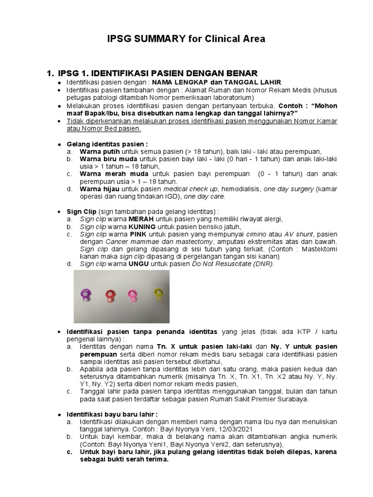 IPSG SUMMARY - Clinical Area | PDF | Kesehatan Holistik | Sains & Matematika