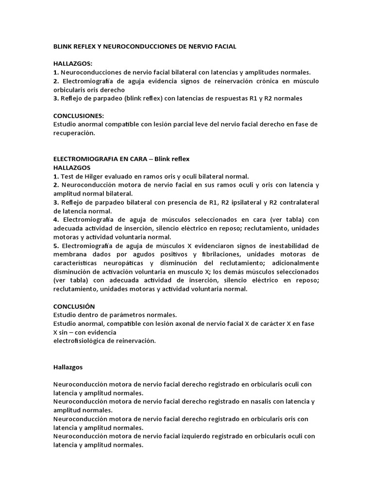 Blink Reflex y Neuroconducciones de Nervio Facial | PDF | Electromiografia | Medicina CLINICA