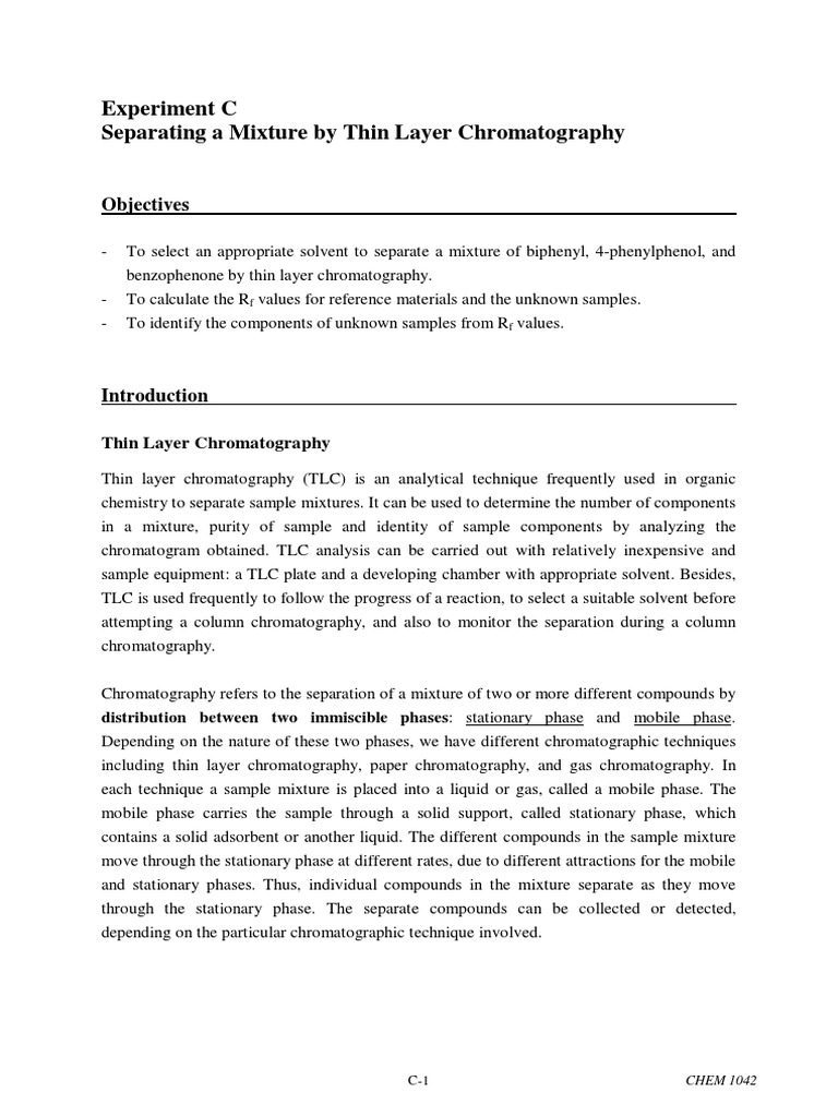 CHEM1042 Expt C Manual | PDF | Thin Layer Chromatography | Chromatography