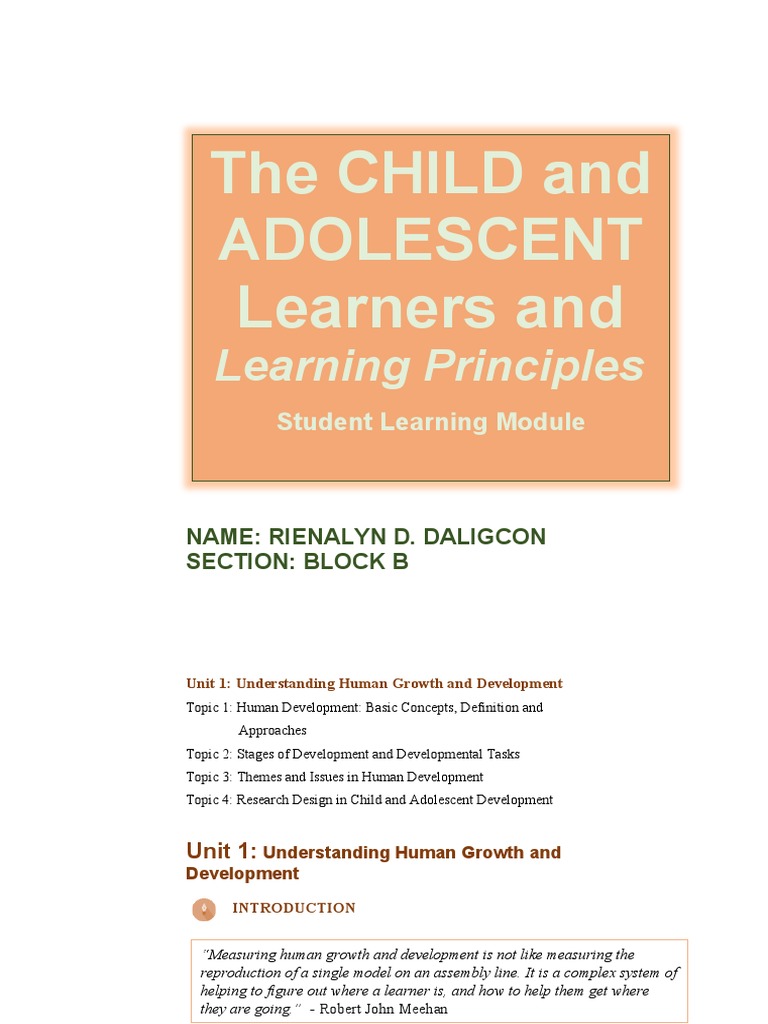 EU LP Module. UNIT 1 | PDF | Developmental Psychology | Learning