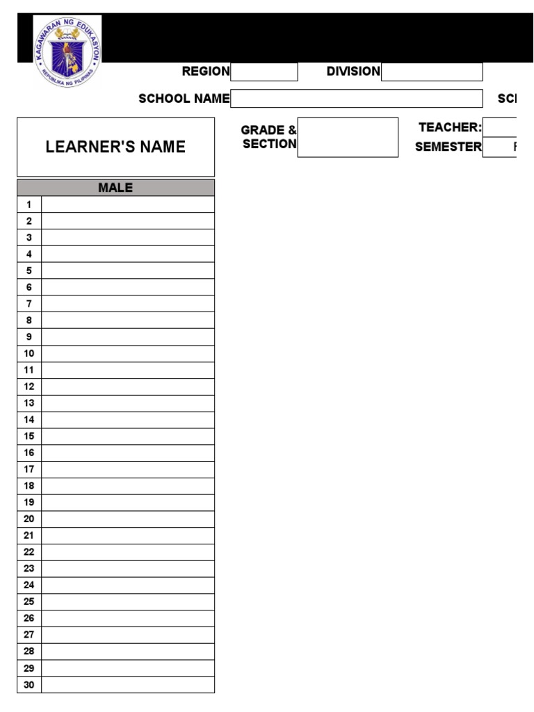 SHS Class Record Sheet | PDF | Literacy | Science