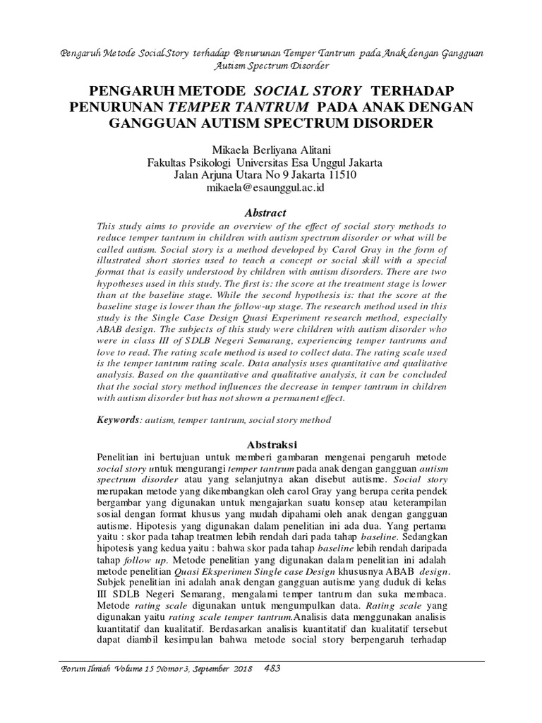 Pengaruh Metode Social Story Terhadap Penurunan Temper Tantrum Pada Anak Dengan Gangguan Autism ...