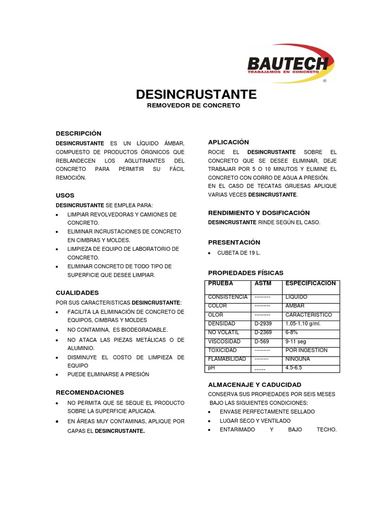 DESINCRUSTANTE | PDF | Hormigón | Materiales