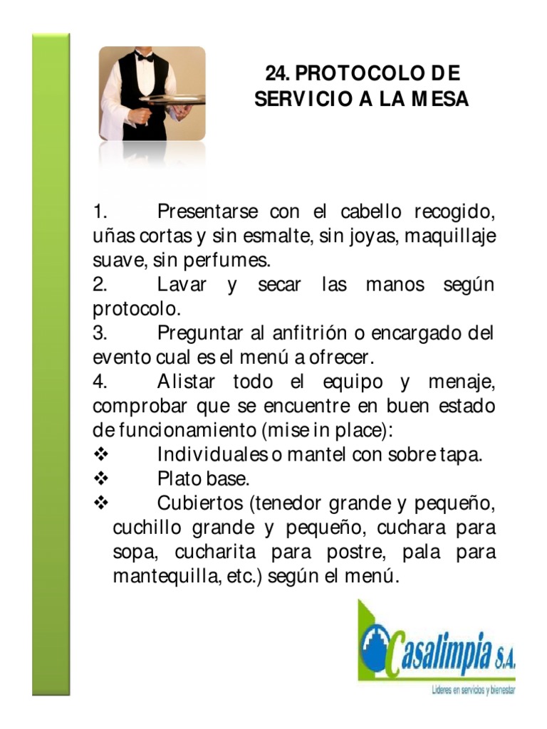 Protocolo de Servicio A La Mesa | PDF | Cuchillería | Cocinando