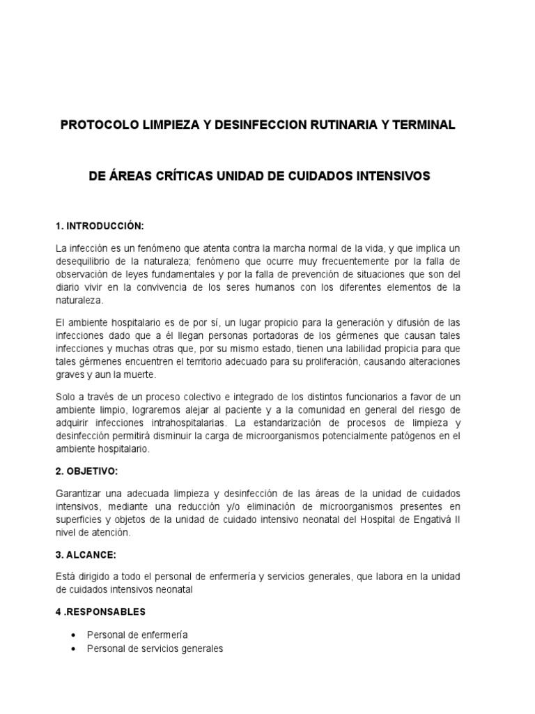 Protocolo Limpieza y Desinfeccion Ucin | PDF | Esterilización (Microbiología) | Las bacterias